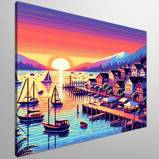 Pixel art haven schilderij | Haven of Pixels: A Creative Fusion of Port ...