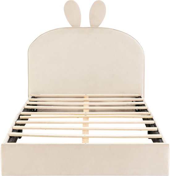 Merax Gestoffeerd Eenpersoonsbed 90x200 cm met Konijnen Oren Hoofdbord ...