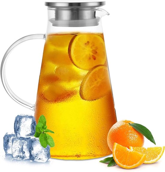 Waterkaraf - Water karaf 2 liter glazen karaf met deksel - handgrepen ...