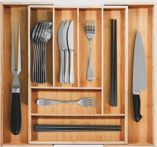 Uitbreidbare besteklade van bamboe - 8 vakken - Verstelbare lade ...