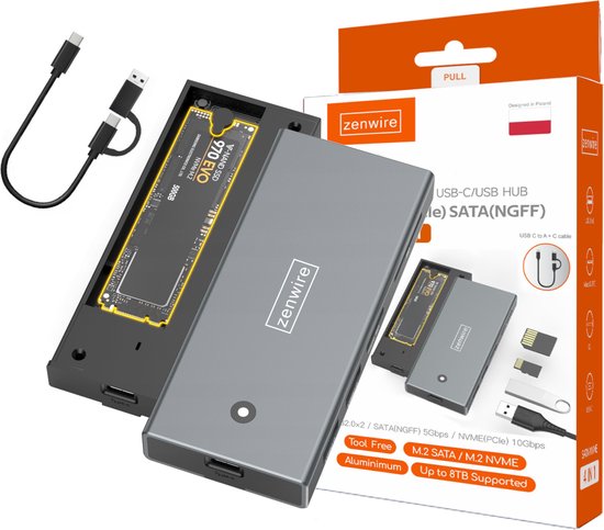 Zenwire Schijfbehuizing/Hub 6in1 MC401 - Hardeschijfbehuizingen - Multiport 2x USB-A -... | bol