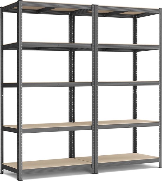 Grijs opbergrek met 2 planken - Zware metalen rekken - Stalen frame ...