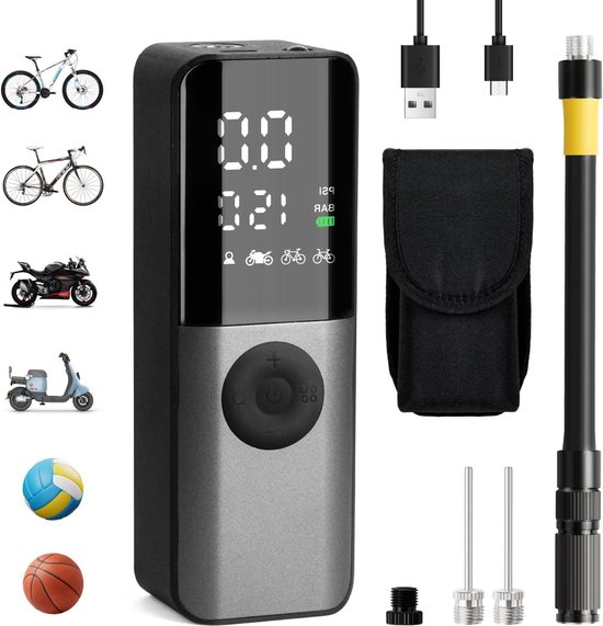 Fietspomp Elektrische Minipomp 150 psi Digitaal Drukmeter Oplaadbaar ...