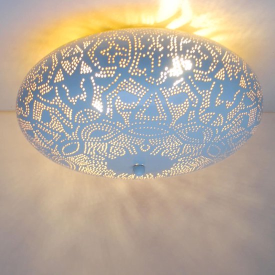 Oosterse plafondlamp | Filigrain | Wit/Goud | Gaatjeslamp | Ø 38 cm | bol
