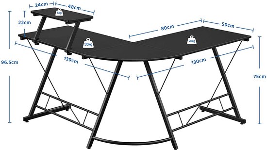 Computertafel hoekbureau in L-vorm werktafel bureautafel PC gaming ...