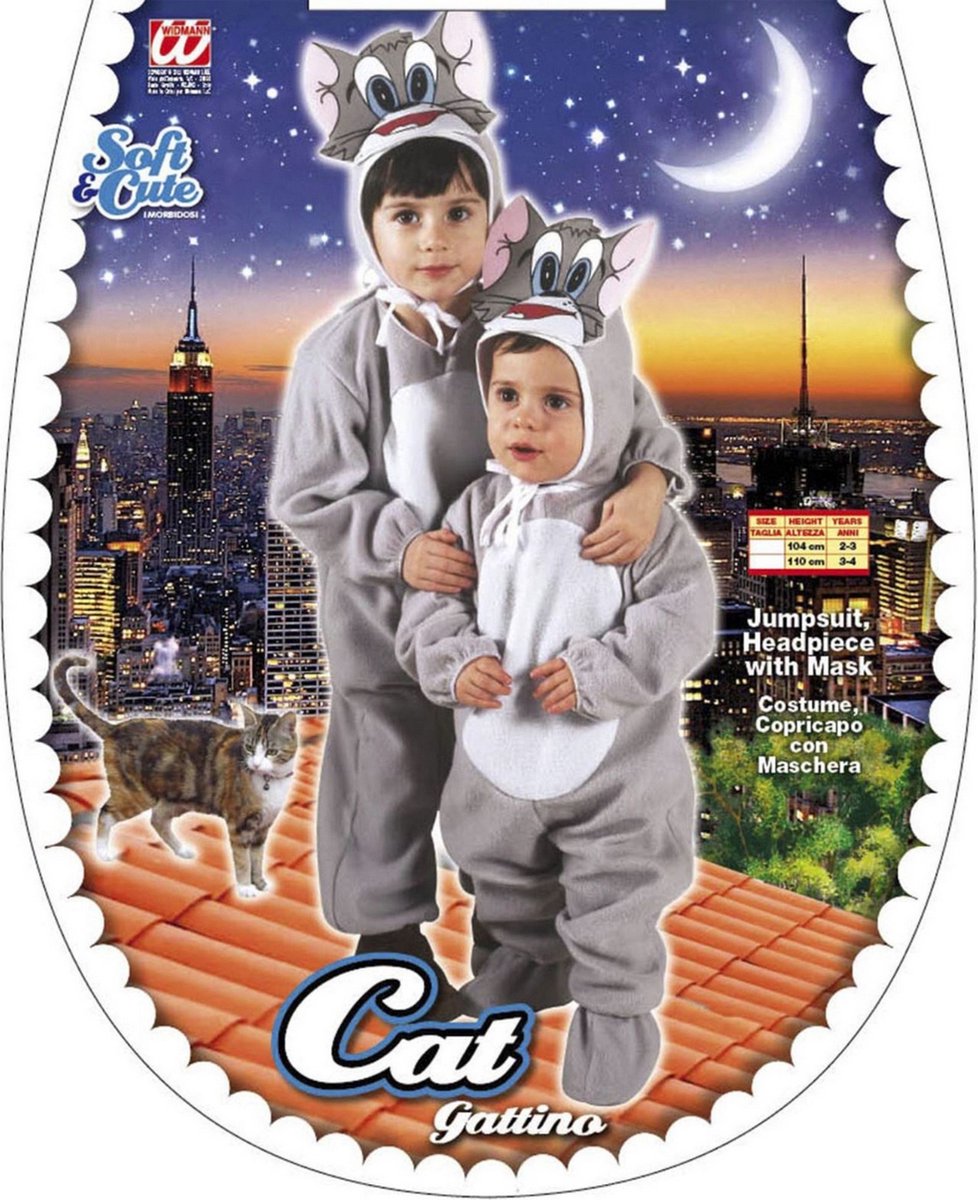 Widmann - Poes & Kat Kostuum - Tekenfilm Kat Tom Kind Kostuum - grijs ...