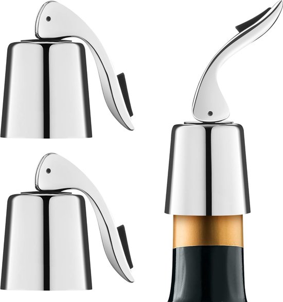 Wine Bottle Stoppers - RVS - 2pcs - Lekvrij - Houdt Wijn Vers - Zilver ...