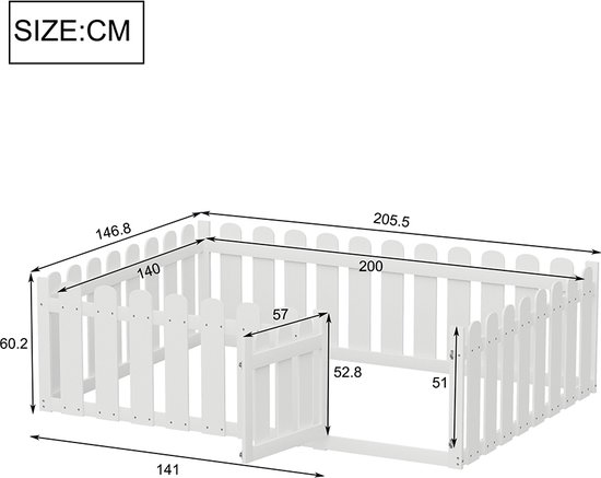 KOMHTOM Kinderbed Tweepersoonsbed 140 x 200 cm met houten frame en deur ...