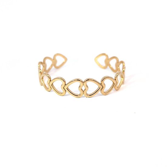 Bangle armband goud met rondom hartjes | bol