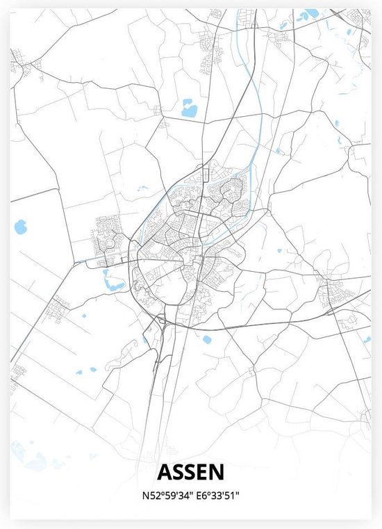 Assen plattegrond - A2 poster - Zwart blauwe stijl | bol