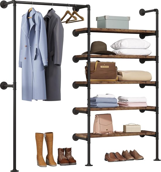 Kledingrek met planken, garderobe met kledingstang, wandmontage ...