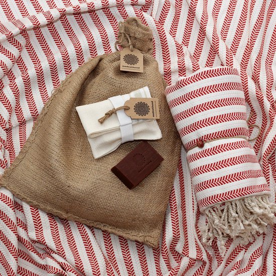 Kerstcadeau Pakket Bundel x 5 Bad & Lichaam - Duocolor Rood -Hamamdoek ...