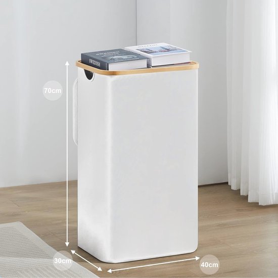 Witte Houten Wasmand met Deksel - 85 Liter, Smalle Opvouwbare Wasmand met Waszak voor... | bol