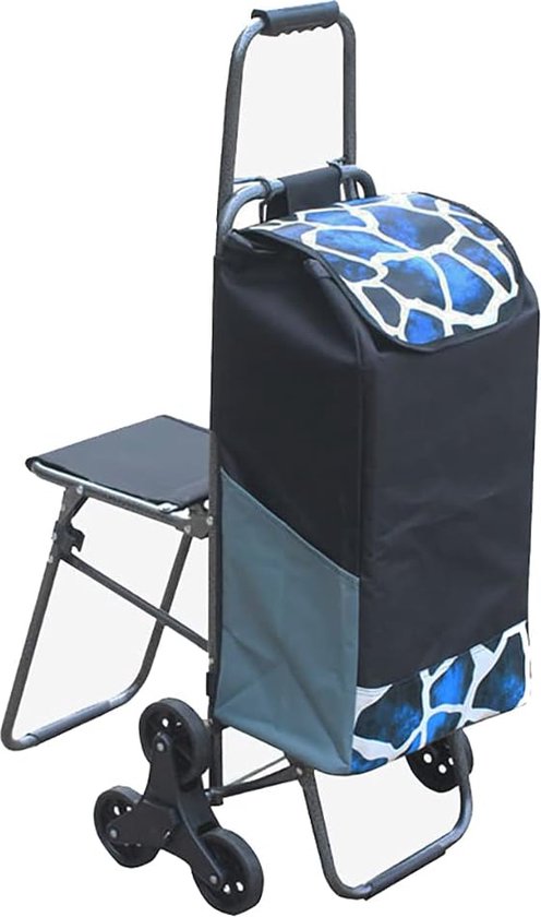 Winkelwagen met Zitting - Opvouwbare Boodschappentrolley met 6 Wielen ...