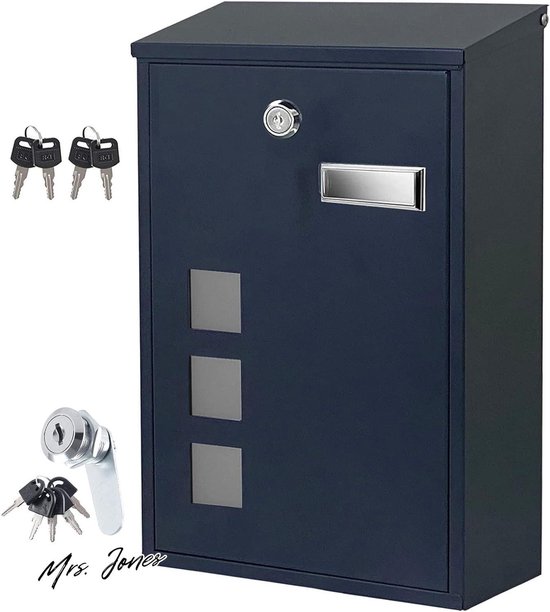 Mrs. Jones Moderne brievenbus van verzinkt staal met slot met afdekking ...