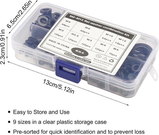 684 Stuks Vlakke Sluitringen - Set Met 1 Plastic Doos - M2 M2.5 M3 M4 ...