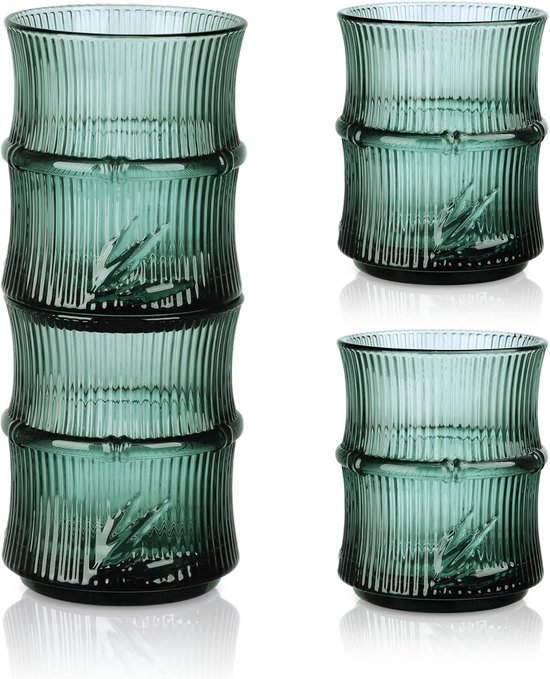 260 ml waterglas in bamboevorm, 4 stuks, groen, stapelbaar, set van ...