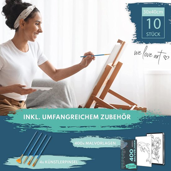 10-pack schilderkarton 30x40 cm met 400 schildersjablonen en penselen voor creatief... | bol