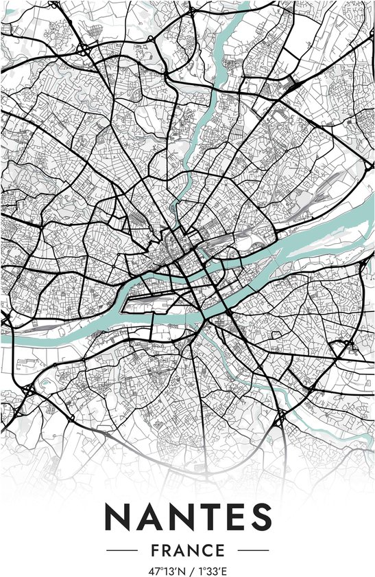 Nantes Poster | Frankrijk Poster | Blauw Poster | Stad Poster | Kaart ...
