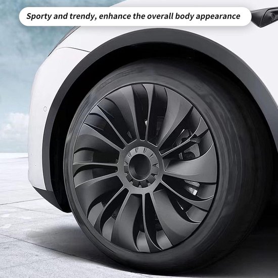 19 Inch Matte Black Full Wrapped Rim Protector Center Caps for Tesla ...