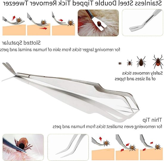 Stainless Steel Tick Pliers - 2-in-1 Tick Removal Tool for Dogs Cats ...