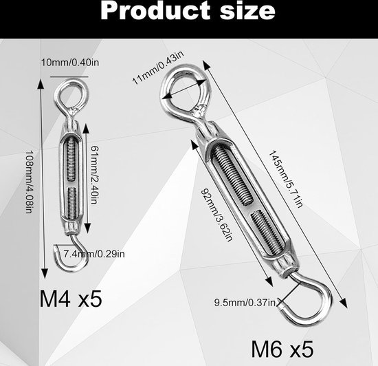 10 stuks spanschroeven, kabelspanner: M4, M6, draadspanner, 304 roestvrij staal,... | bol