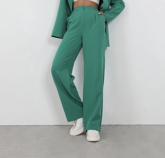 BROEK & PANTALON/ Pantalon met wijde leg model Amber groen (S) | bol