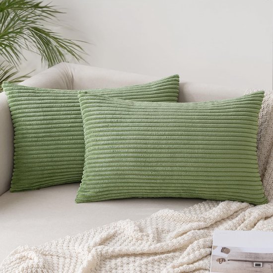 JGS ® Corduroy Sierkussenslopen Set van 2 in Bonen Groen voor Diverse ...
