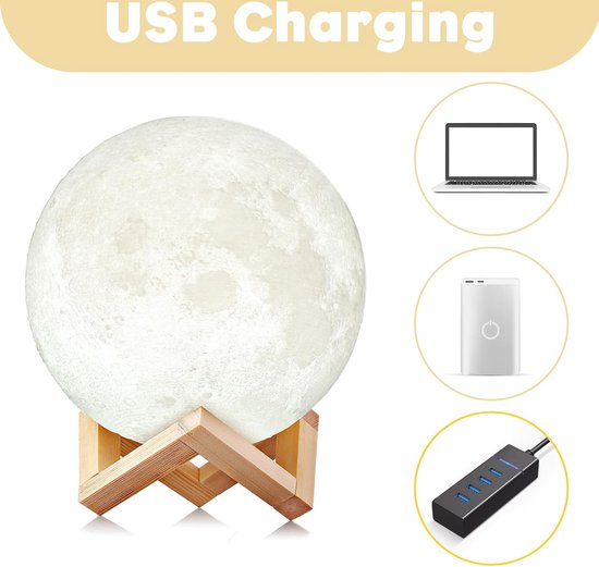 3D Maan Lamp - LED Nachtlampje - Perfect voor Slaapkamer en Camping - 1 ...