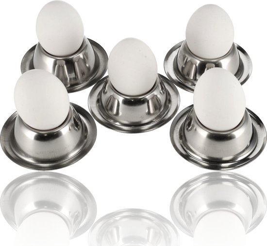 Eierdopjes RVS set van 5 - stapelbare zilveren eierdopjes met voetjes - Rond servies... | bol