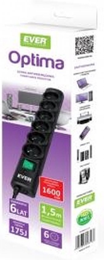 Ever OPTIMA 1.5m Overspanningsbeveiliging 6 AC-uitgang(en) 250 V 1,5 m Zwart | bol