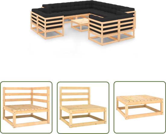 The Living Store Pallet Loungeset - Hoek/Middenbank 70 x 70 x 67 cm ...