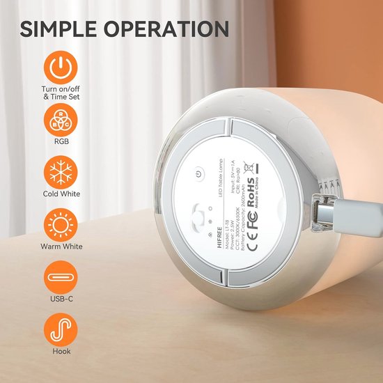 Draadloze LED Nachtlamp voor Kinderen - Touch Bediening, RGB ...