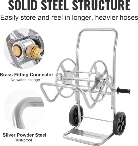 Tuinslanghaspel - Voor 60 meter slang - Handmatige zwengel - RVS ...