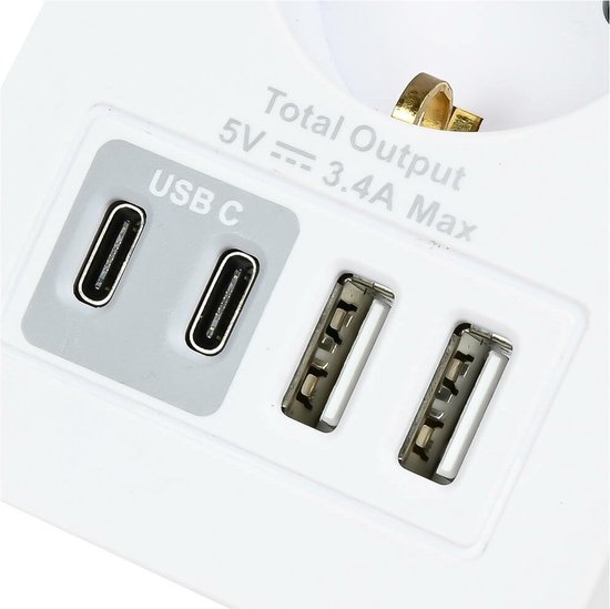 Benson Stopcontact splitter - 4x - met 2 USB-A en 2 USB-C - oplader ...
