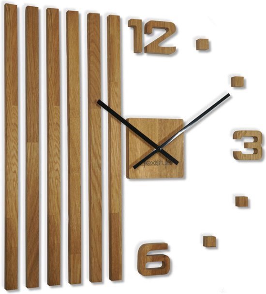 3D wandklokken DIY hout eiken lamellen groot 60 cm 3D wandklok modern ...