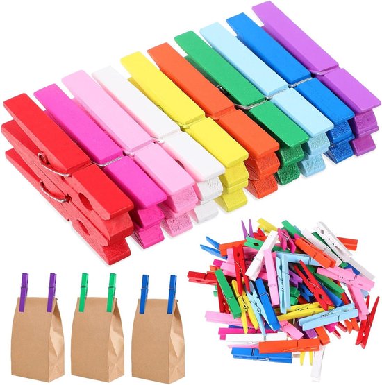 Gekleurde wasknijpers kerstklemmen - 100 stuks - natuurlijk hout ...