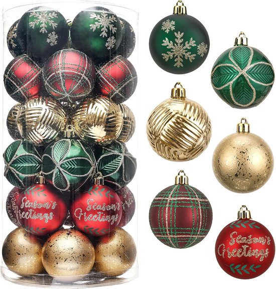 [Kerst Boomdecoratie] - Kerstballen Set - 30 Stuks - Rood-Groen-Goud ...