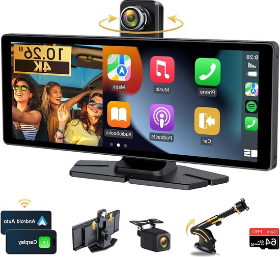 10.26 Inch Wireless Carplay Android Display with Apple Carplay, 4K Dashcam, and HD IPS... | bol