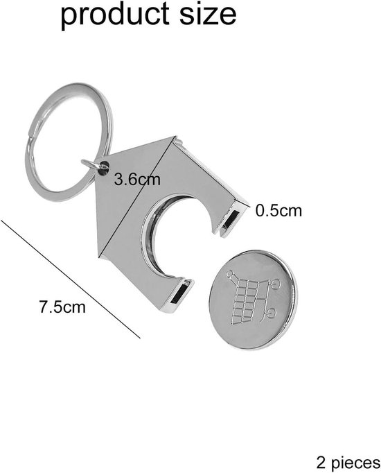 Set van 2 RVS Wagentoken Sleutelhangers voor Boodschappen en ...