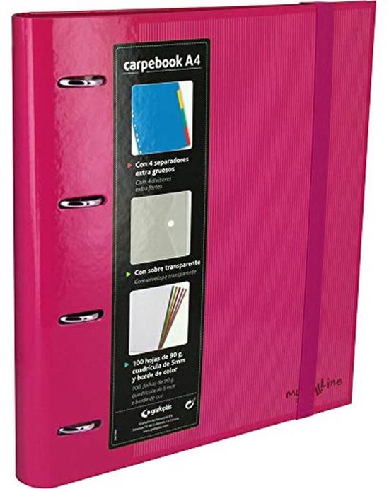 Ringmap A4 4 Ringen 35 mm met Transparante Omslag en Tabbladen - Roze | bol