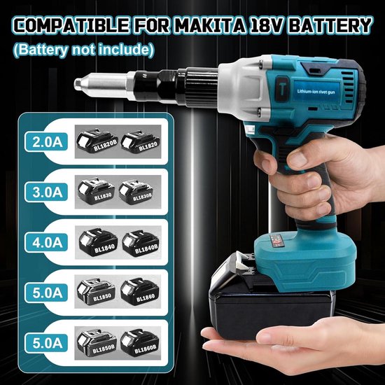 Elektrisch Nietgereedschap voor 2,4-5,0 mm Blindnieten - LED-licht ...