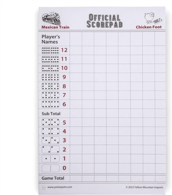 Scoreblok voor Mexican Train en Chicken Foot Dominostenen - 60 Vellen ...