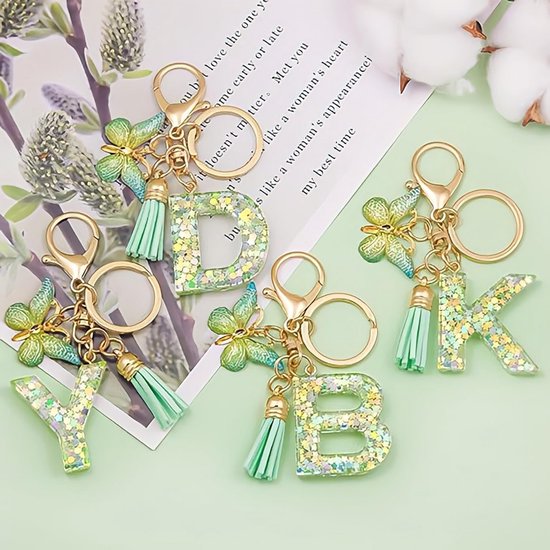 Gegraveerde Sleutelhanger met Hart en Vlinder, Alfabet Letter A-Z voor ...