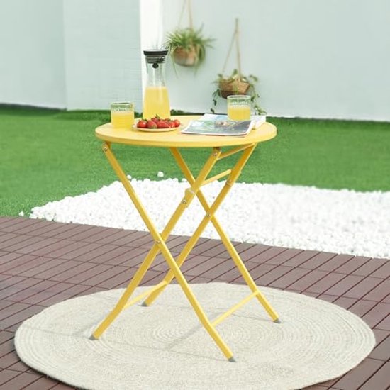 Inklapbare tuintafel Ø62x71 cm - Gele klaptafel voor tuin, balkon en ...