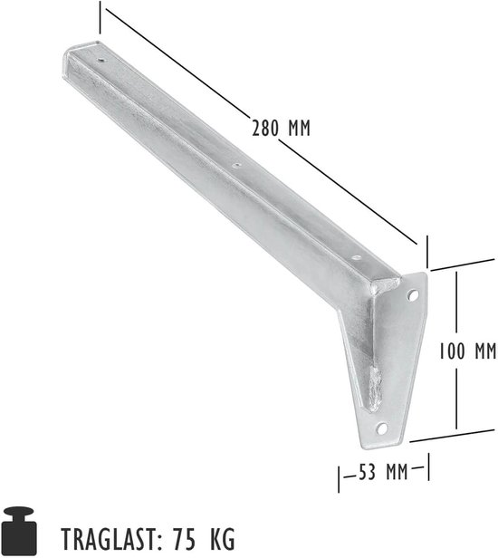 siwitec L-profielconsole 280 x 100 x 53 mm | Set van 6 plankdragers met ...