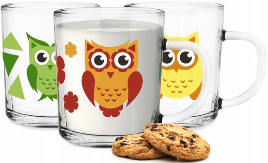 Set van 3 Glazen Mokken Tola Uil - 200ml per stuk | bol