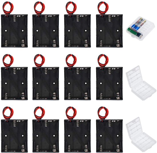 Pack of 12 AA Battery Holders, Plastic Storage Box Case for 3 x 1.5V AA ...