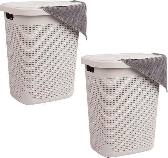 Slanke wasmand set van 2 met deksel - 50 liter rieten design | bol