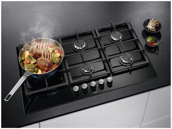 AEG Gaskookplaat HKB75820NB - Inbouw, 75 cm, 5 zones, Gas-op-Glas | bol